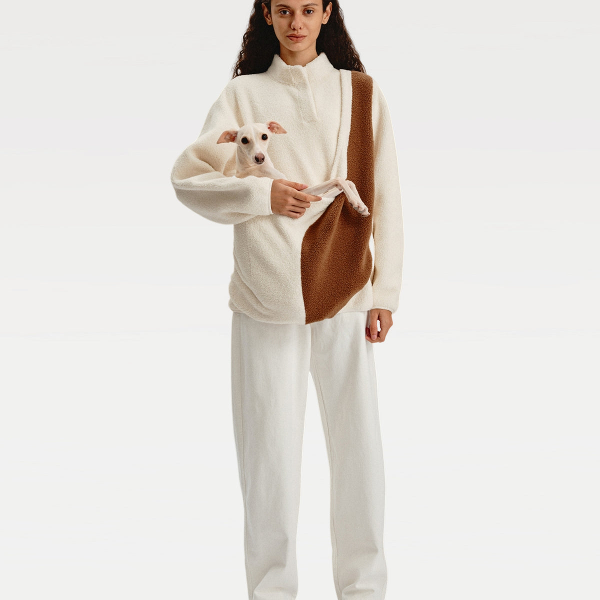 Riikyu -【White】Kangaroo Pouch Unisex Fleece Sweater